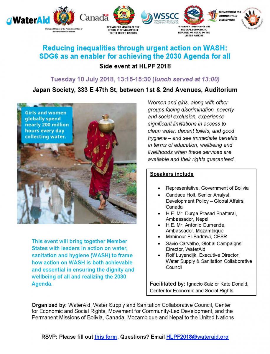 Reducing inequalities through urgent action on WASH: SDG6 as an enabler ...
